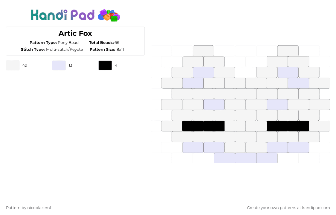 Artic Fox Pony Bead Pattern - Kandi Pad | Kandi Patterns, Fuse Bead ...