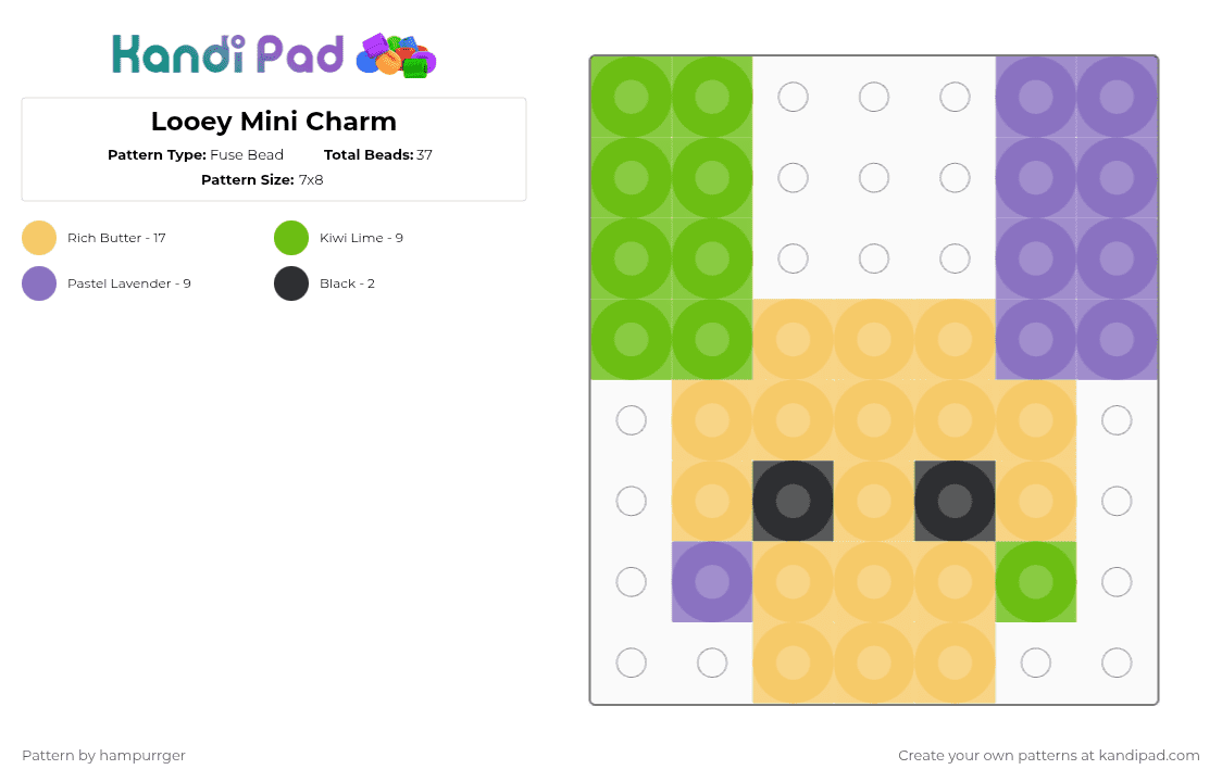 Looey Mini Charm Fuse Bead Pattern - Kandi Pad | Kandi Patterns, Fuse ...