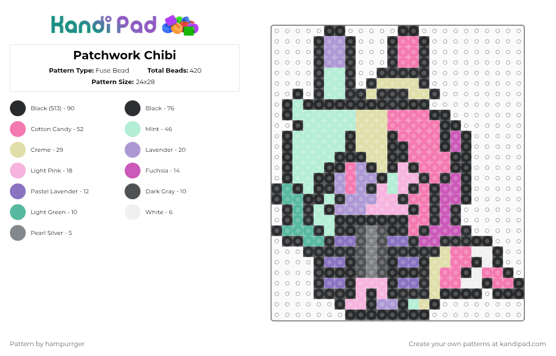 Patchwork Chibi Fuse Bead Pattern - Kandi Pad | Kandi Patterns, Fuse ...