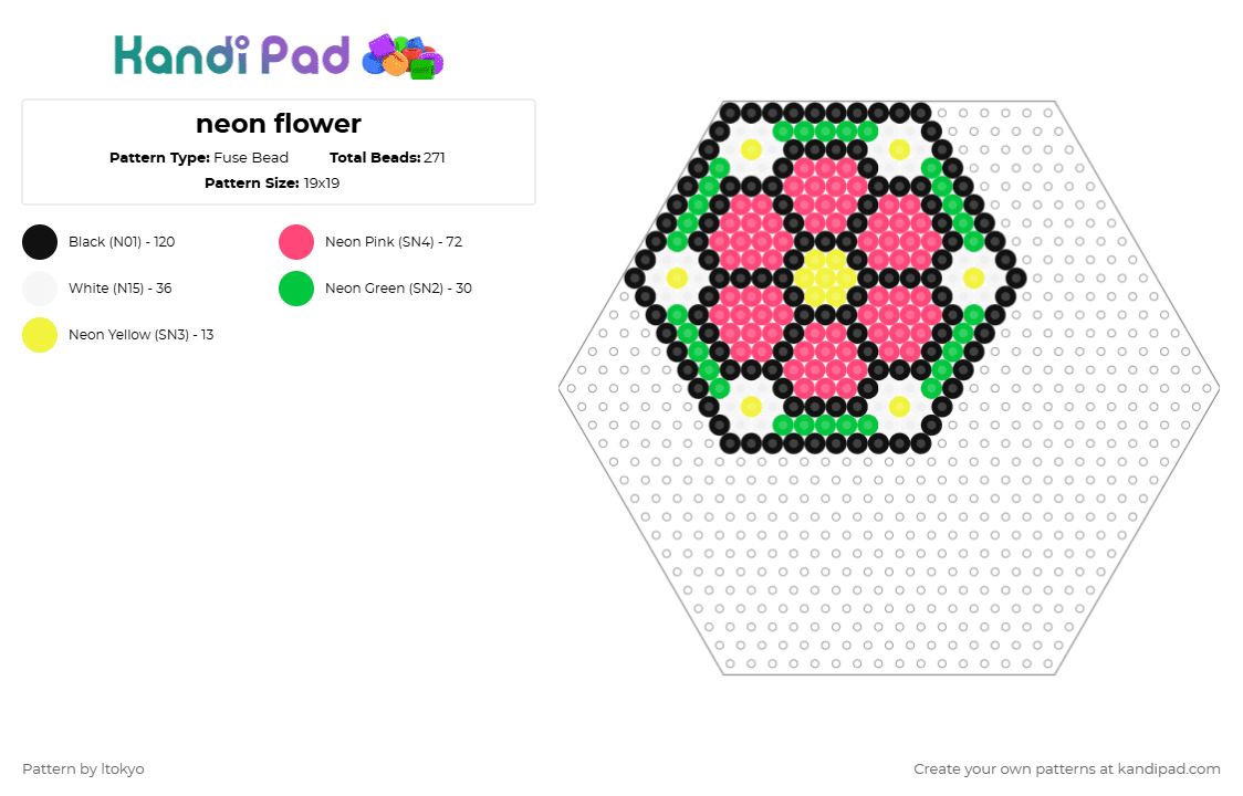 Neon flower Fuse Bead Pattern - Kandi Pad | Kandi Patterns, Fuse Bead ...