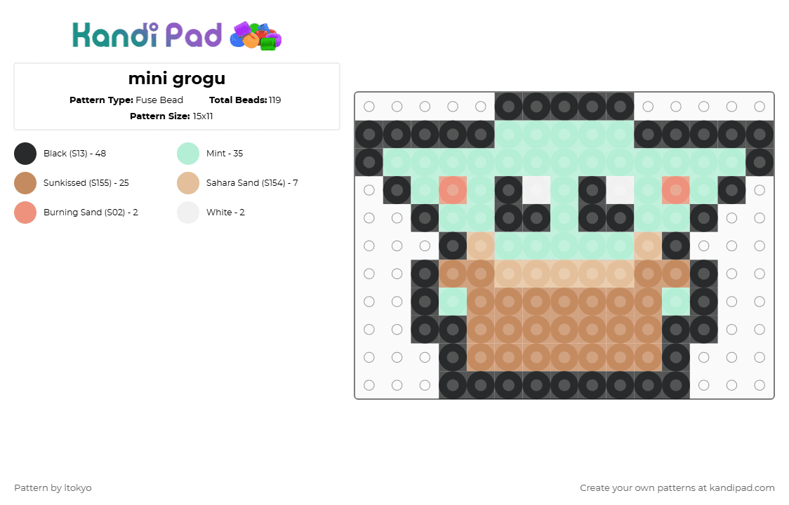 Mini grogu Fuse Bead Pattern - Kandi Pad | Kandi Patterns, Fuse Bead ...
