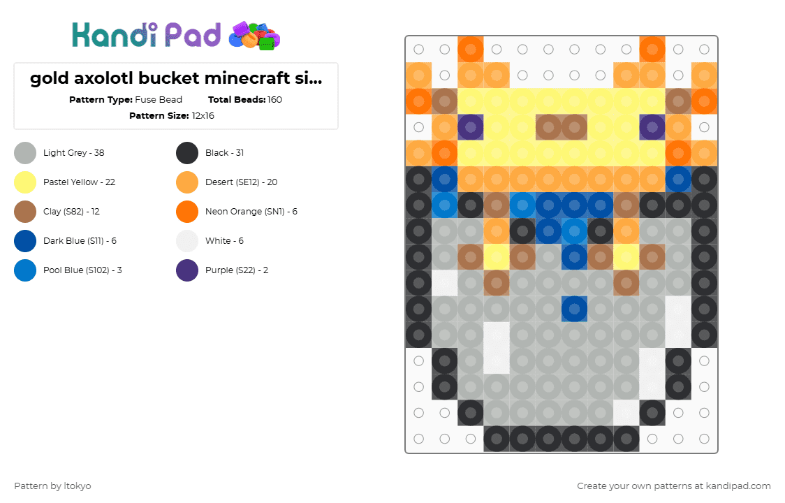 Gold axolotl bucket minecraft simplified Fuse Bead Pattern - Kandi Pad ...