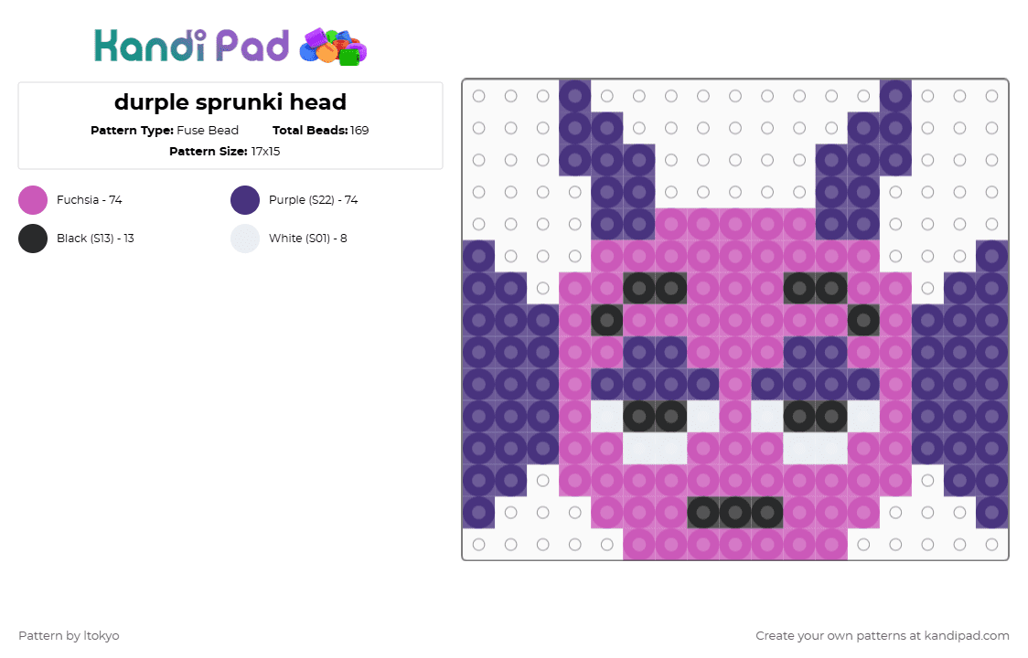 Durple sprunki head Fuse Bead Pattern - Kandi Pad | Kandi Patterns ...