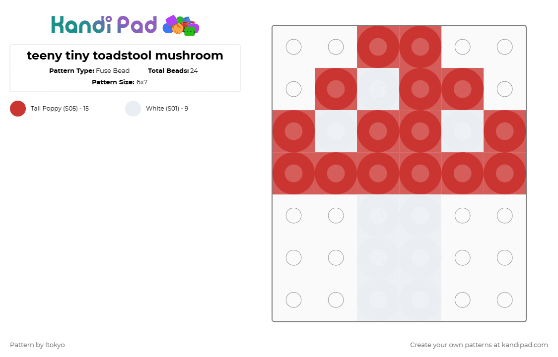 Teeny tiny toadstool mushroom Fuse Bead Pattern - Kandi Pad | Kandi ...