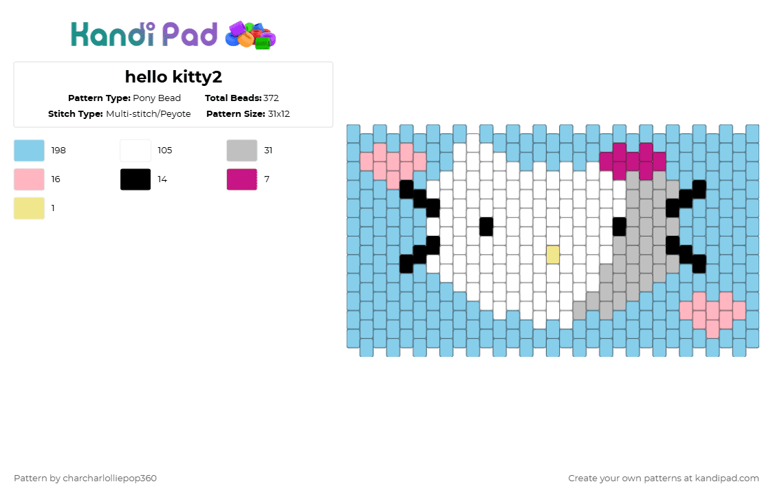 Hello kitty2 Pony Bead Pattern - Kandi Pad | Kandi Patterns, Fuse Bead ...
