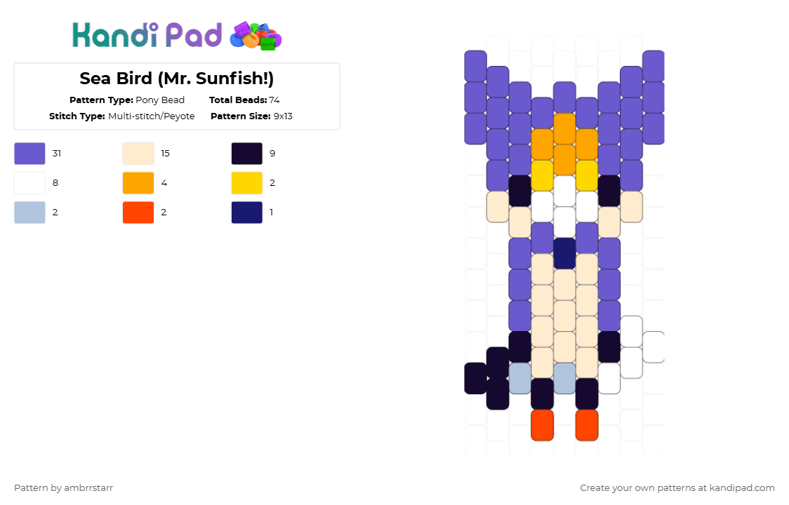 Sea Bird (Mr. Sunfish!) Pony Bead Pattern - Kandi Pad | Kandi Patterns ...