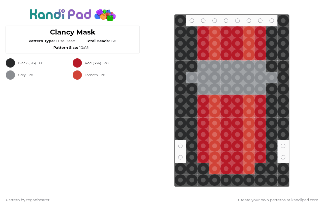 Clancy Mask Fuse Bead Pattern - Kandi Pad | Kandi Patterns, Fuse Bead ...