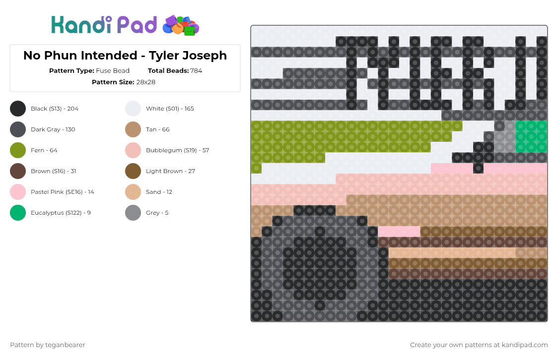 No Phun Intended - Tyler Joseph Fuse Bead Pattern - Kandi Pad | Kandi ...