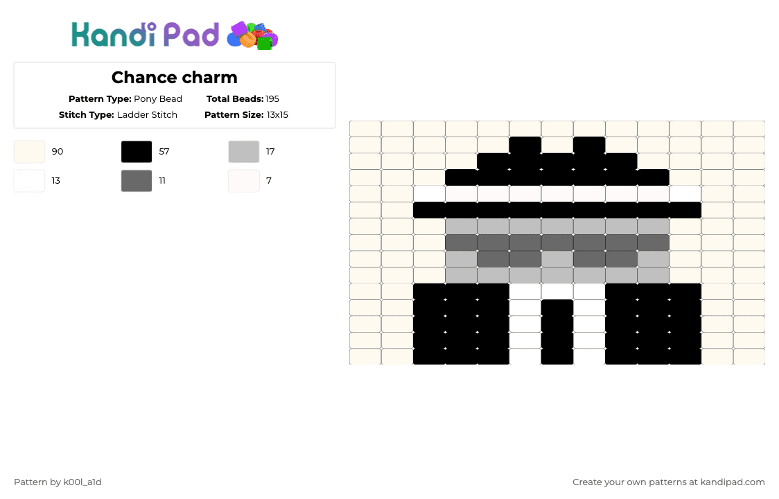 Chance charm Pony Bead Pattern - Kandi Pad | Kandi Patterns, Fuse Bead ...