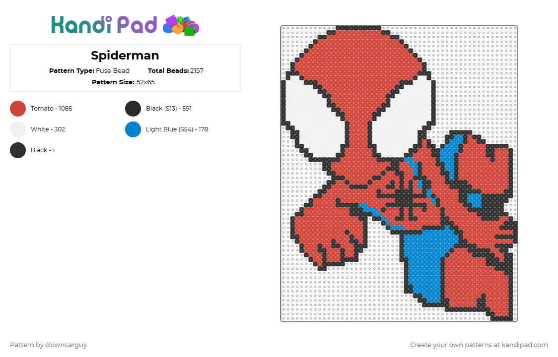 Spiderman Fuse Bead Pattern - Kandi Pad | Kandi Patterns, Fuse Bead ...