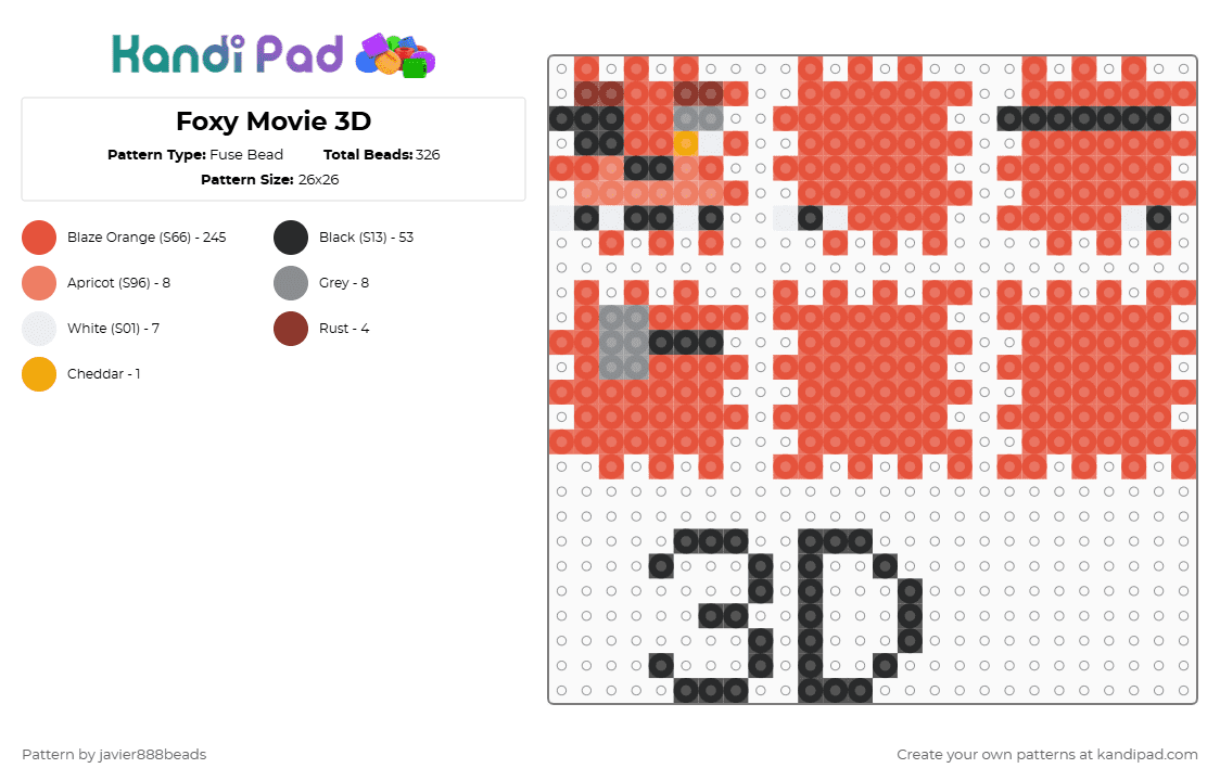 Foxy Movie 3D Fuse Bead Pattern - Kandi Pad | Kandi Patterns, Fuse Bead ...