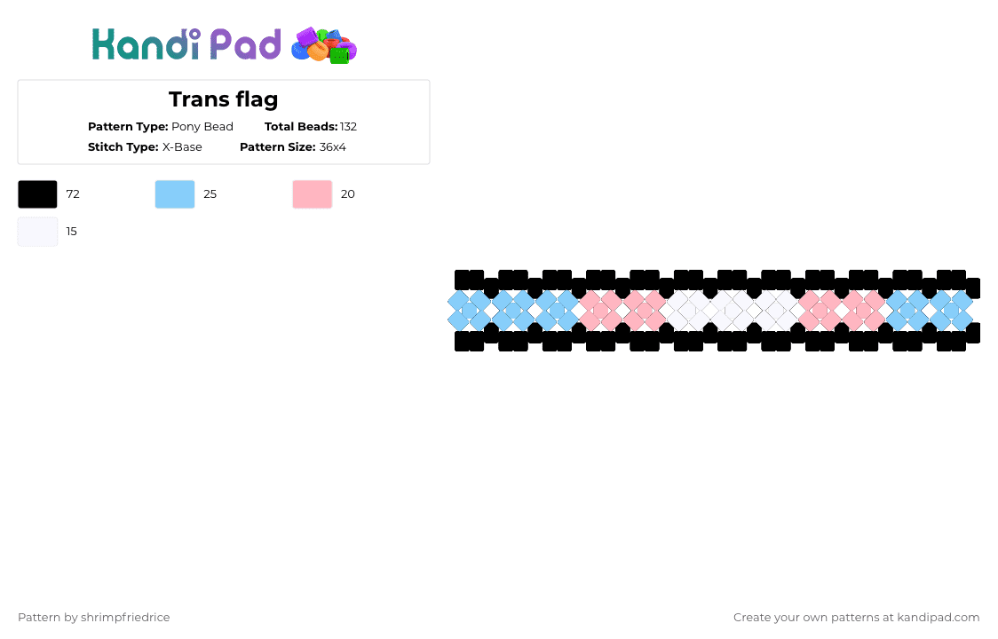 Trans flag Pony Bead Pattern - Kandi Pad | Kandi Patterns, Fuse Bead ...