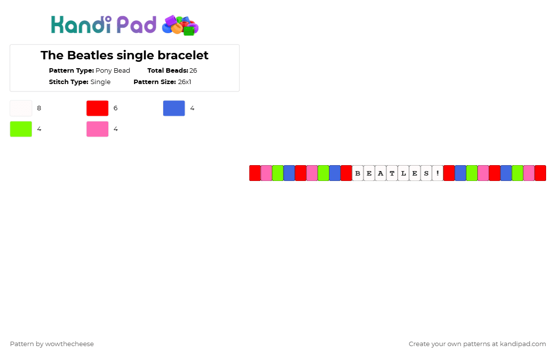 The Beatles single bracelet Pony Bead Pattern - Kandi Pad | Kandi ...