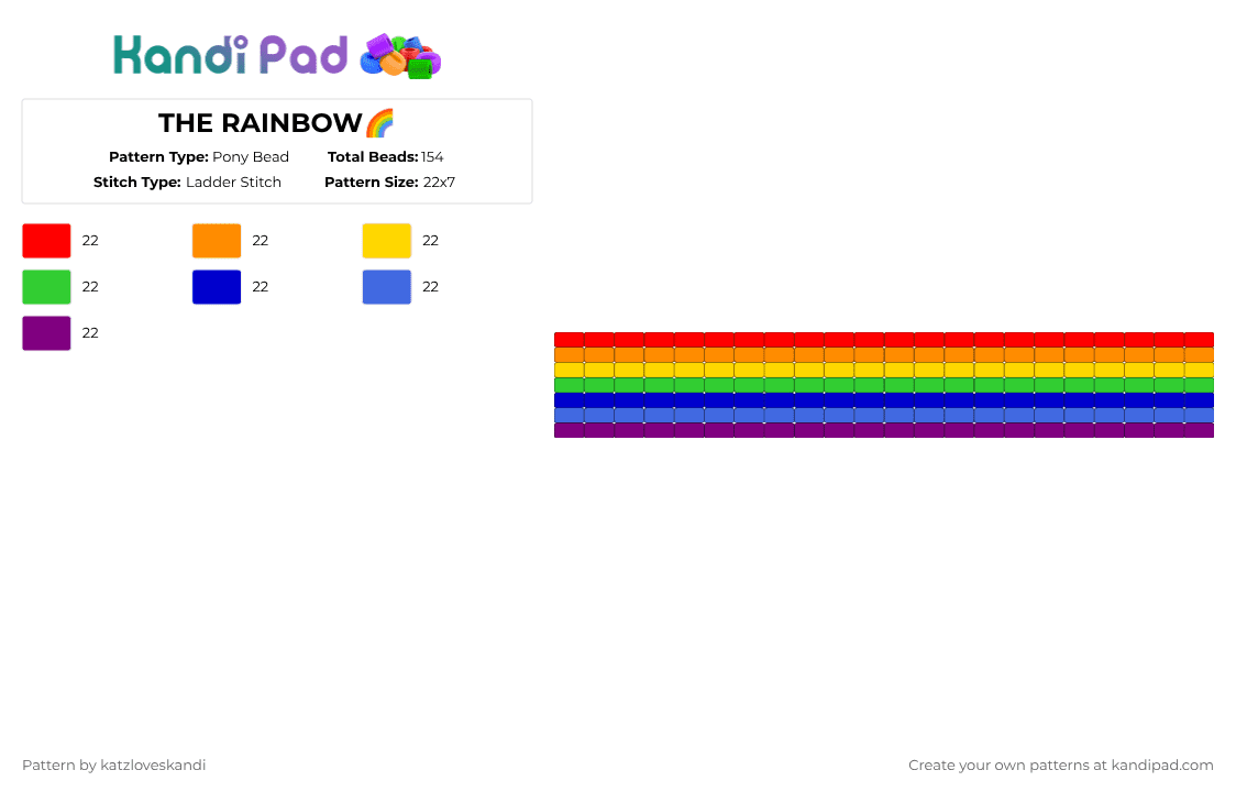THE RAINBOW🌈 Pony Bead Pattern - Kandi Pad | Kandi Patterns, Fuse Bead ...
