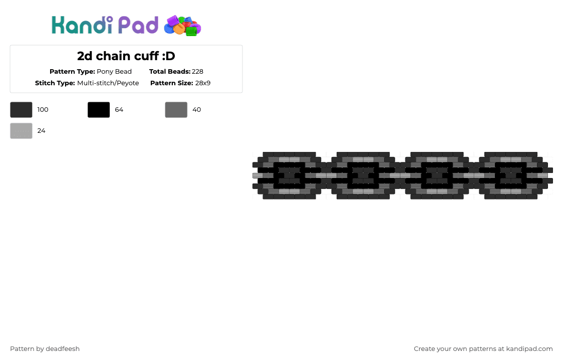 2d chain cuff :D Pony Bead Pattern - Kandi Pad | Kandi Patterns, Fuse ...