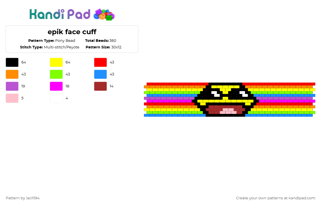 Epik face cuff Pony Bead Pattern - Kandi Pad | Kandi Patterns, Fuse ...