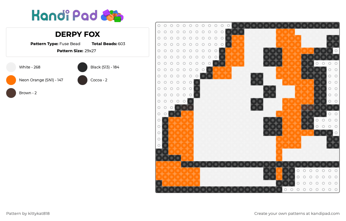 DERPY FOX Fuse Bead Pattern - Kandi Pad | Kandi Patterns, Fuse Bead ...