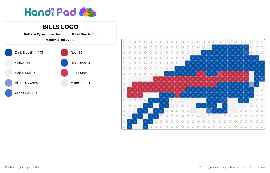 BILLS LOGO Fuse Bead Pattern - Kandi Pad | Kandi Patterns, Fuse Bead ...