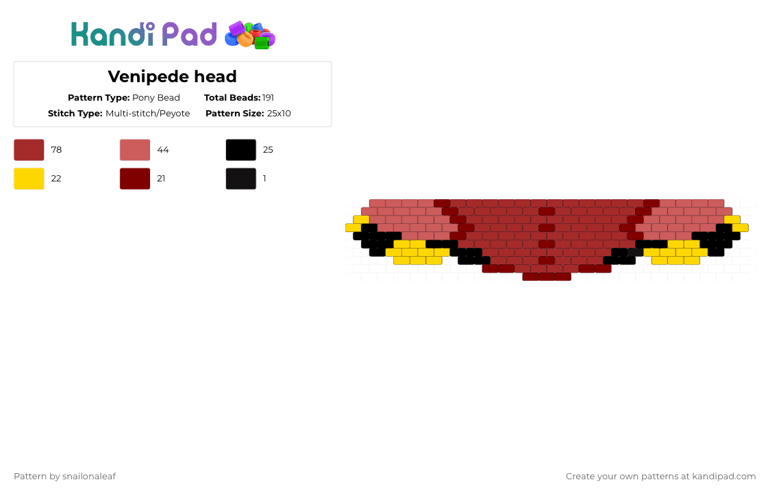 Venipede head Pony Bead Pattern - Kandi Pad | Kandi Patterns, Fuse Bead ...