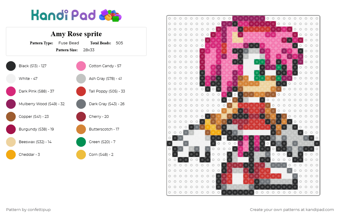 Amy Rose sprite Fuse Bead Pattern - Kandi Pad | Kandi Patterns, Fuse ...
