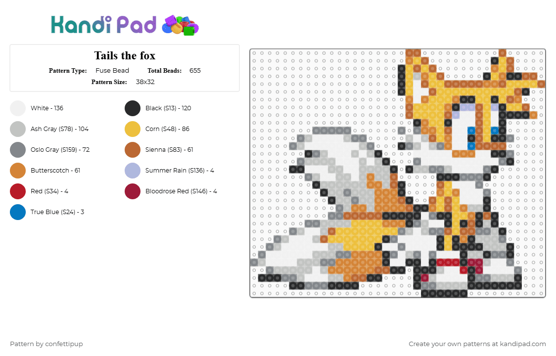 Tails the fox Fuse Bead Pattern - Kandi Pad | Kandi Patterns, Fuse Bead ...
