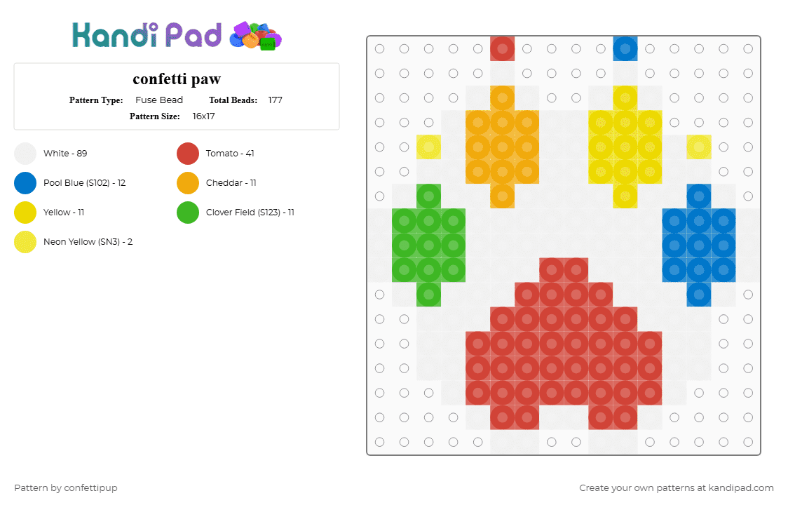 Confetti paw Fuse Bead Pattern - Kandi Pad | Kandi Patterns, Fuse Bead ...