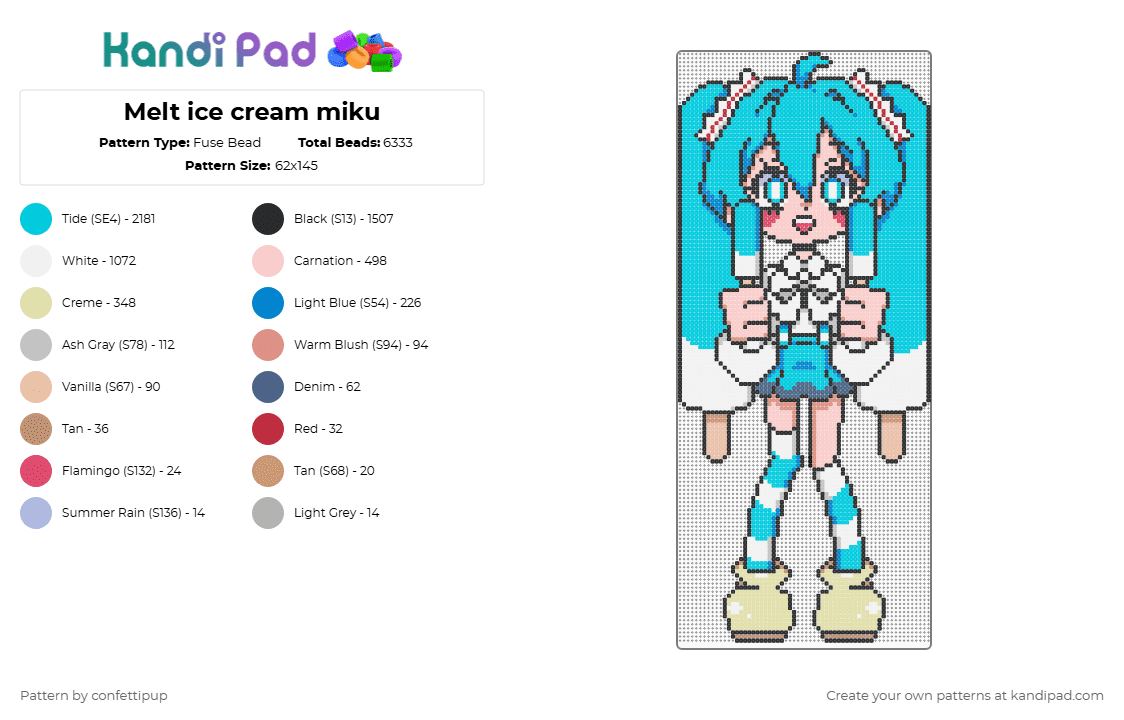 Melt ice cream miku Fuse Bead Pattern - Kandi Pad | Kandi Patterns ...