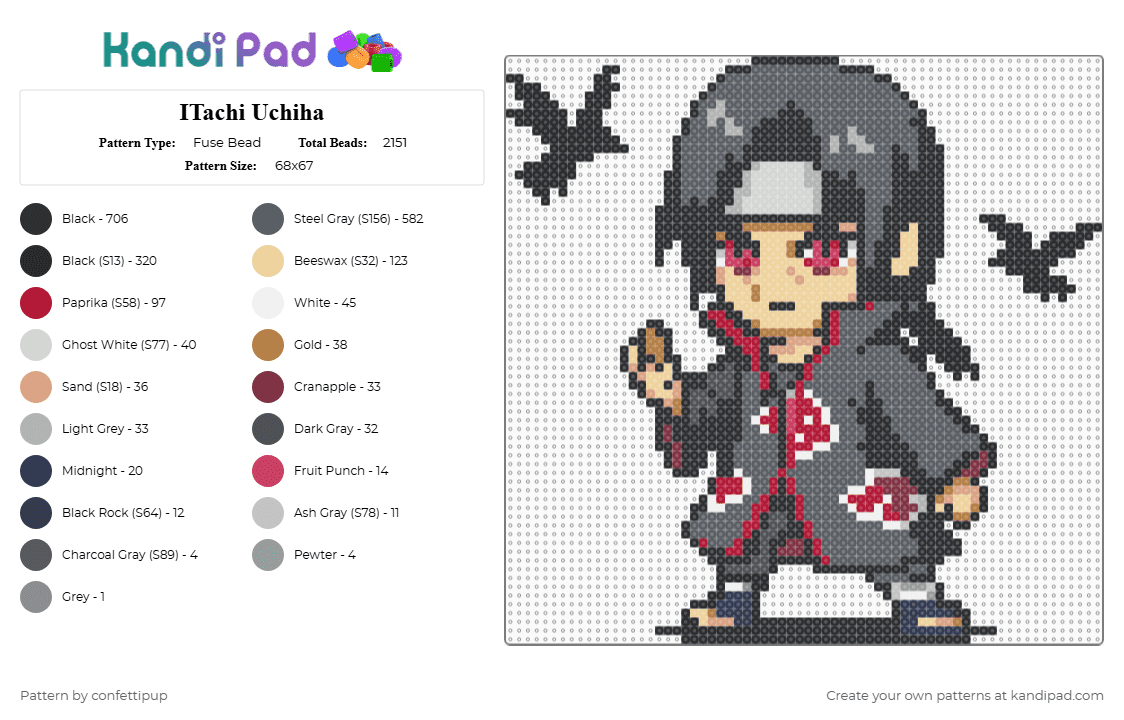 ITachi Uchiha Fuse Bead Pattern - Kandi Pad | Kandi Patterns, Fuse Bead ...
