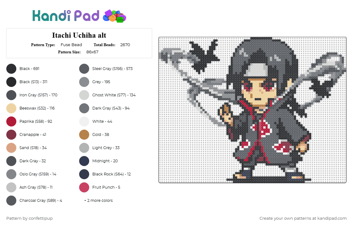 Itachi Uchiha alt Fuse Bead Pattern - Kandi Pad | Kandi Patterns, Fuse ...