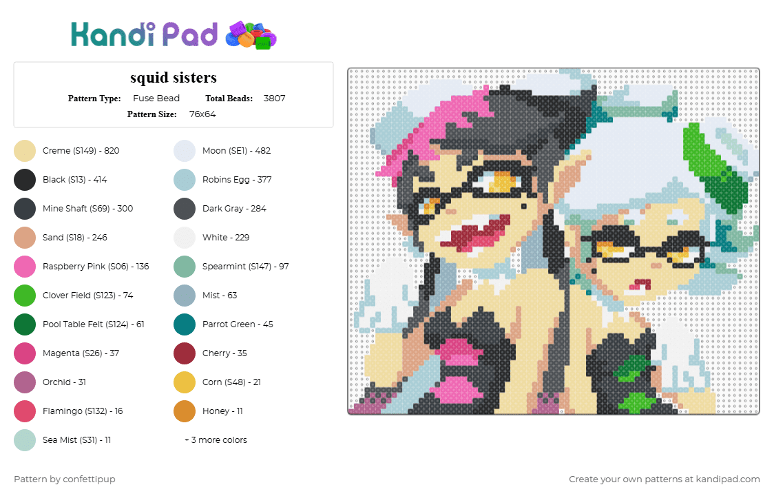 Squid sisters Fuse Bead Pattern - Kandi Pad | Kandi Patterns, Fuse Bead ...