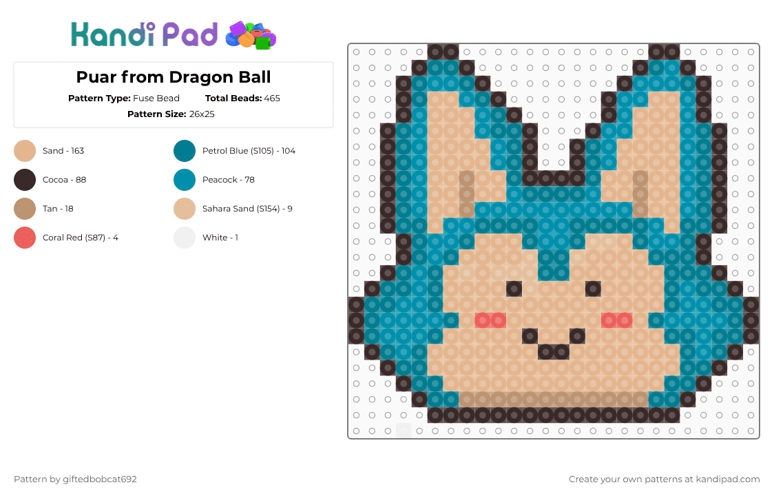 Puar from Dragon Ball Fuse Bead Pattern - Kandi Pad | Kandi Patterns ...