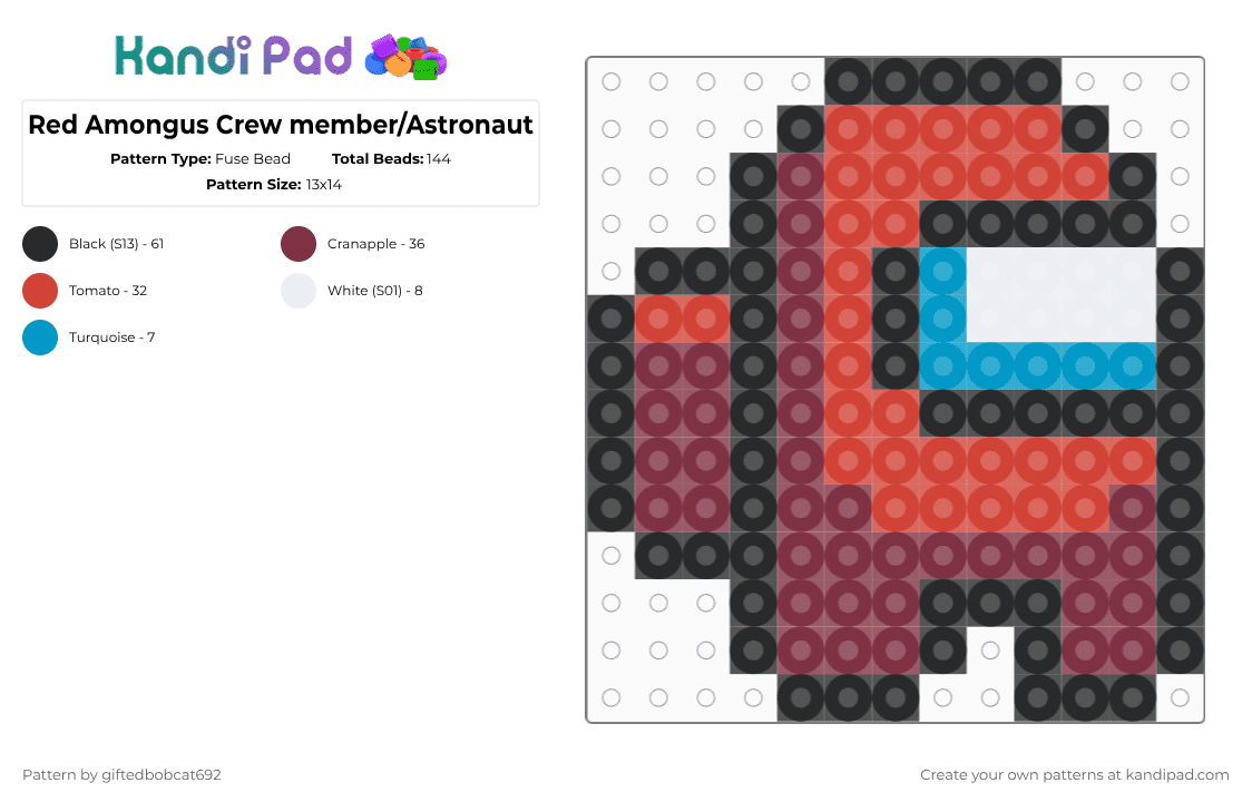 Red Amongus Crew member/Astronaut Fuse Bead Pattern - Kandi Pad | Kandi ...