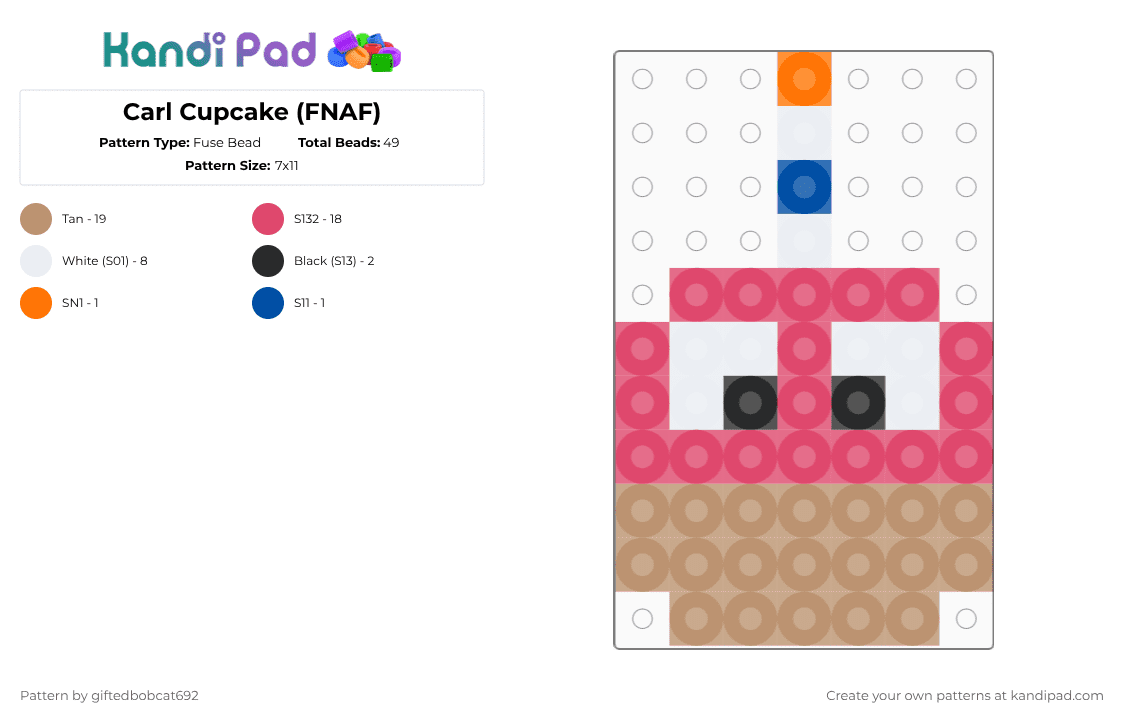 Carl Cupcake (FNAF) Fuse Bead Pattern - Kandi Pad | Kandi Patterns ...