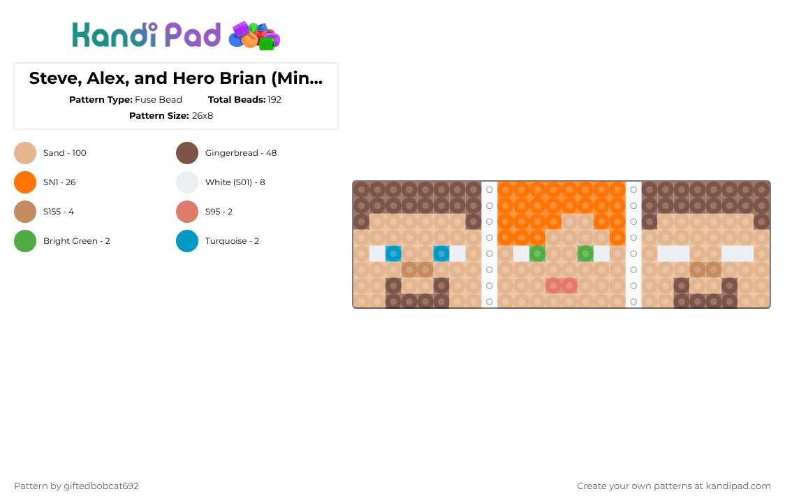 Steve, Alex, and Herobrine (Minecrarft) Fuse Bead Pattern - Kandi Pad ...