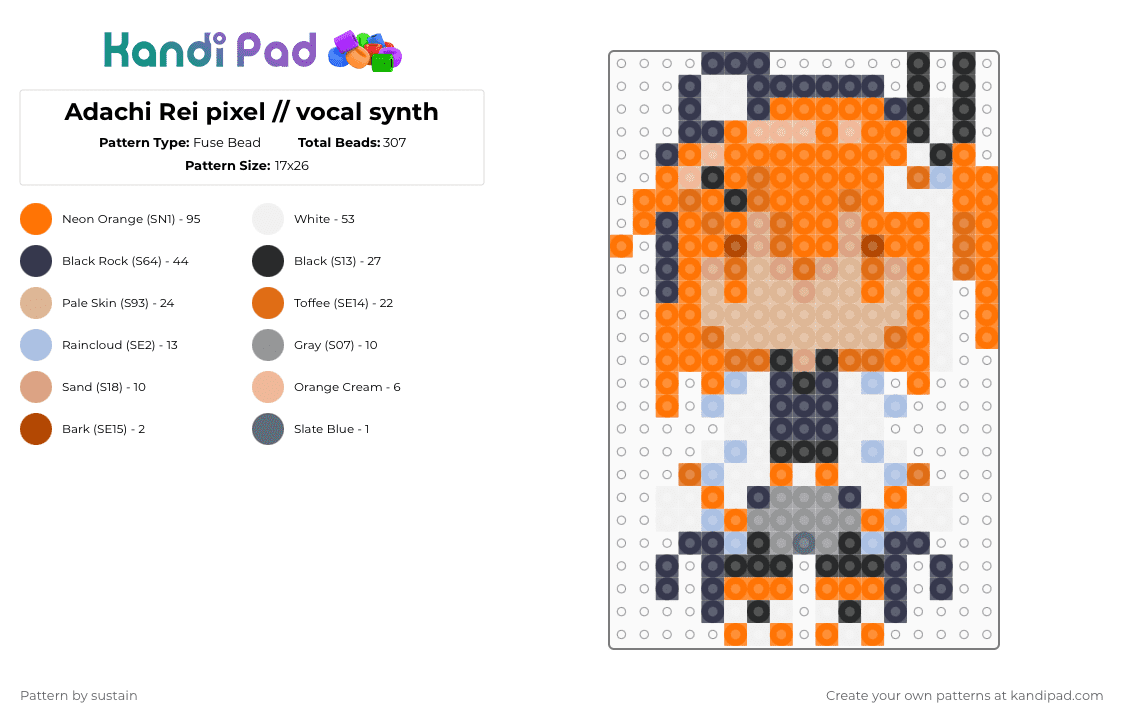 Adachi Rei pixel // vocal synth Fuse Bead Pattern - Kandi Pad | Kandi ...