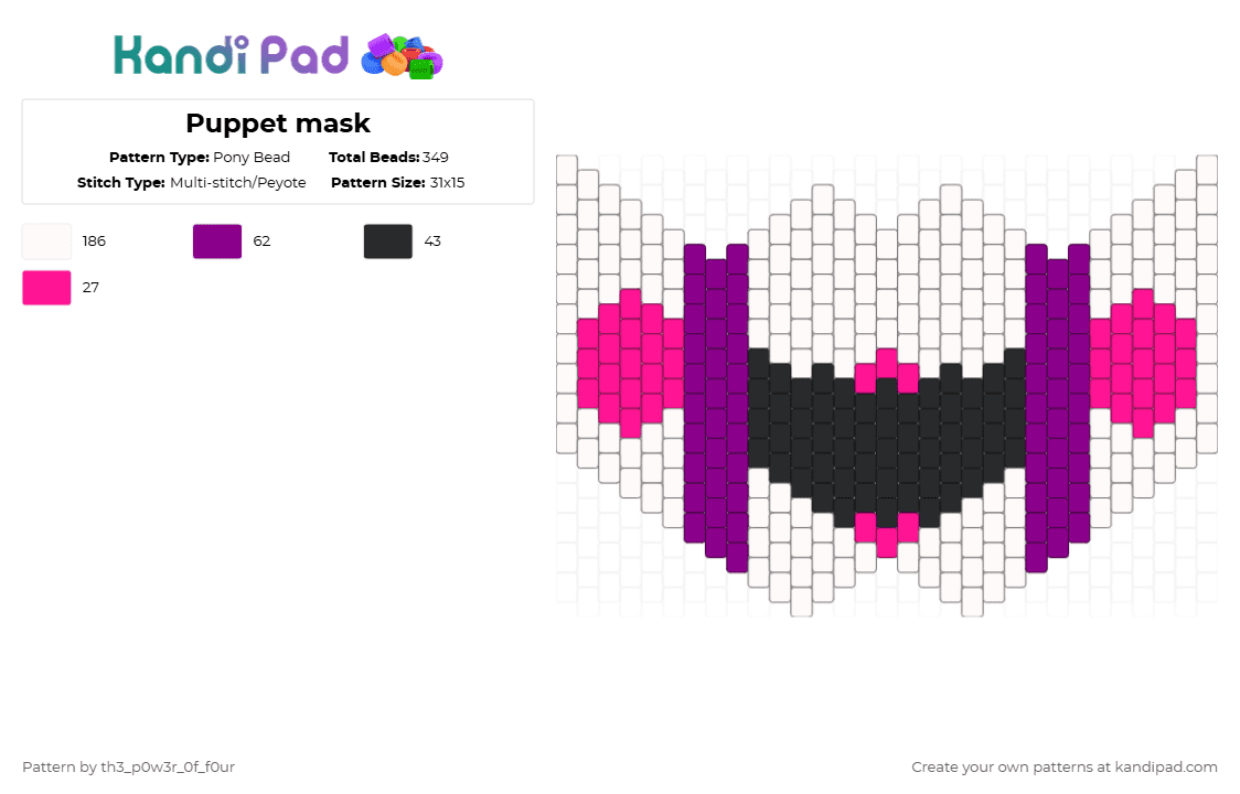 Puppet mask Pony Bead Pattern - Kandi Pad | Kandi Patterns, Fuse Bead ...