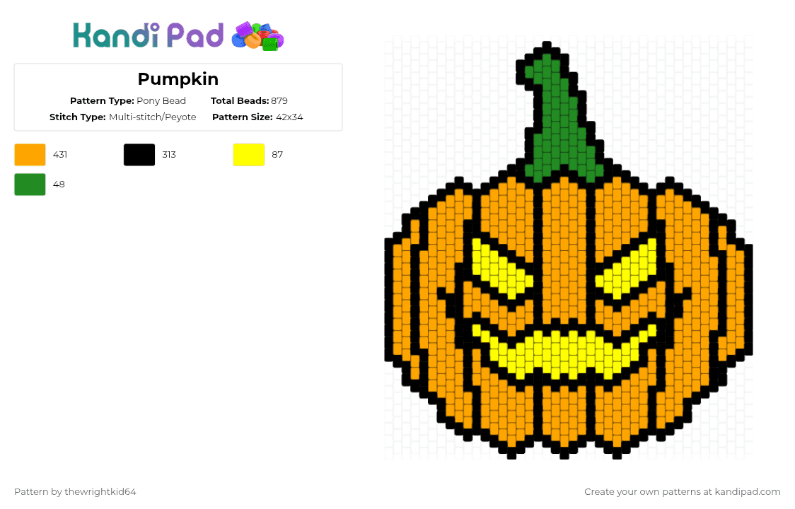 Pumpkin Pony Bead Pattern - Kandi Pad | Kandi Patterns, Fuse Bead ...