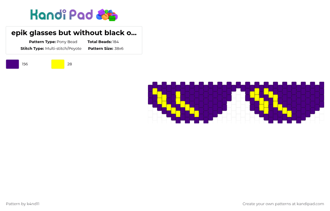 Epik glasses but without black or white Pony Bead Pattern - Kandi Pad ...