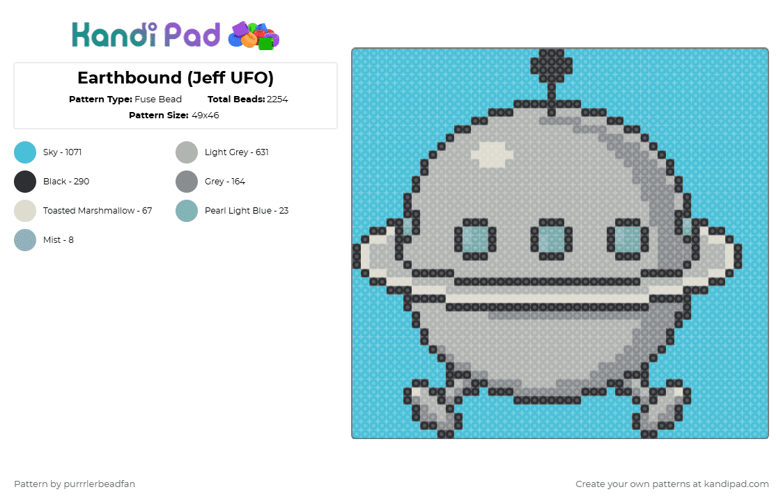 Earthbound (Jeff UFO) Fuse Bead Pattern - Kandi Pad | Kandi Patterns ...