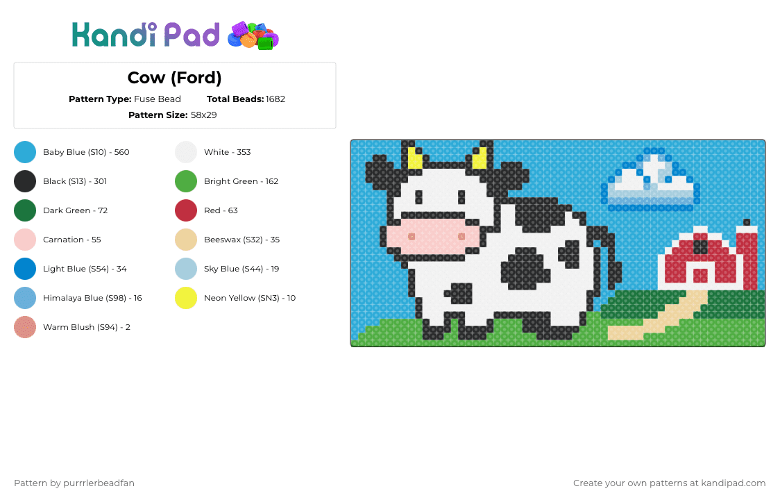 Cow (Ford) Fuse Bead Pattern - Kandi Pad | Kandi Patterns, Fuse Bead ...