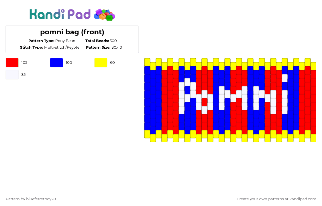 Pomni bag (front) Pony Bead Pattern - Kandi Pad | Kandi Patterns, Fuse ...