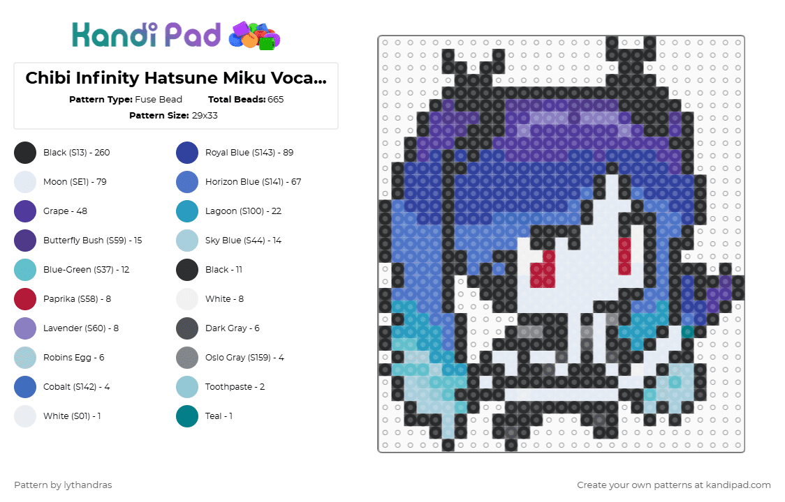 Chibi Infinity Hatsune Miku Vocaloid Perler Fuse Bead Pattern - Kandi ...