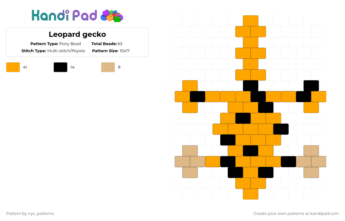 Leopard gecko Pony Bead Pattern - Kandi Pad | Kandi Patterns, Fuse Bead ...