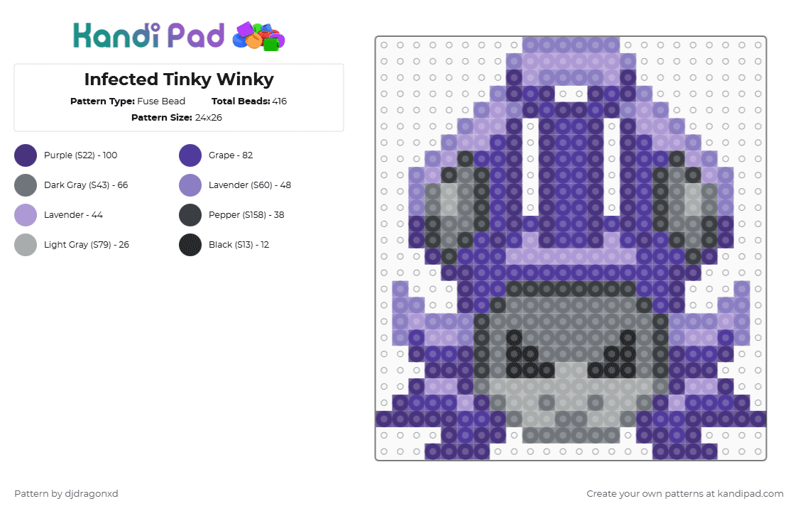 Infected Tinky Winky Fuse Bead Pattern - Kandi Pad | Kandi Patterns ...