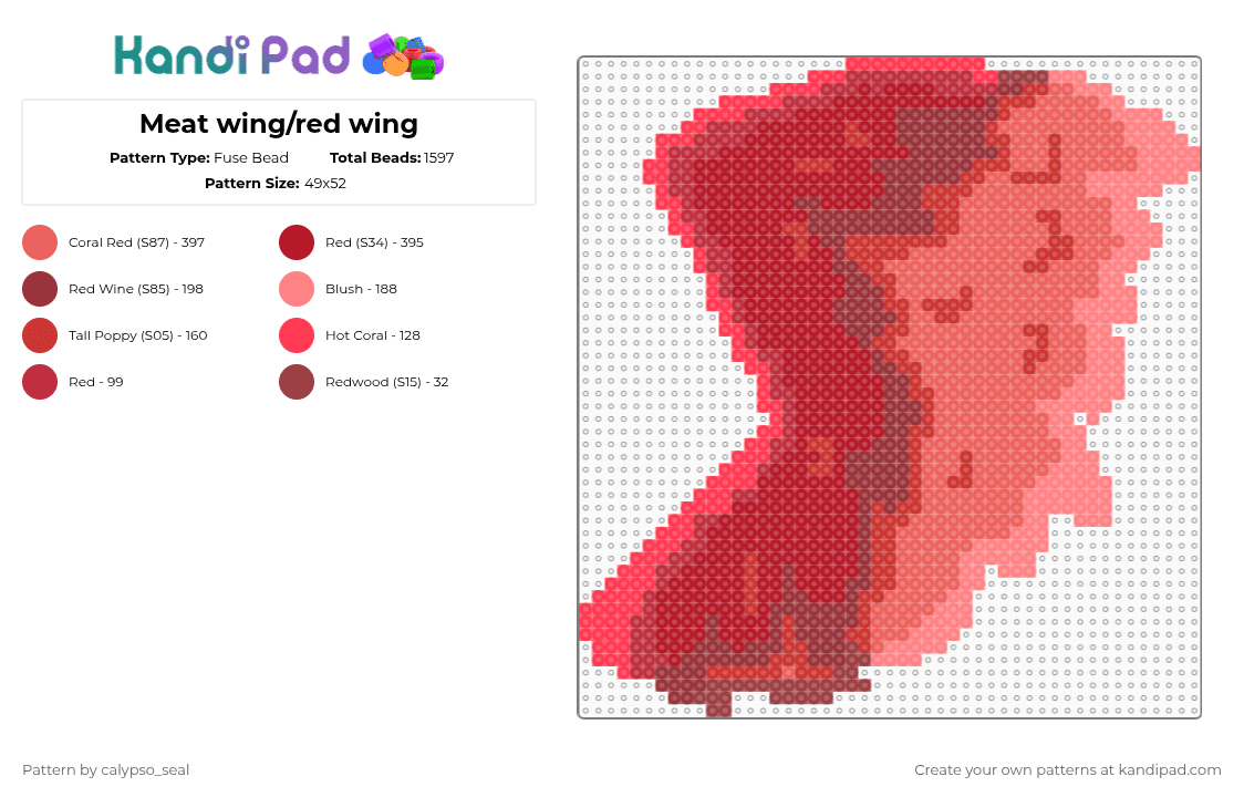 Meat wing/red wing Fuse Bead Pattern - Kandi Pad | Kandi Patterns, Fuse ...