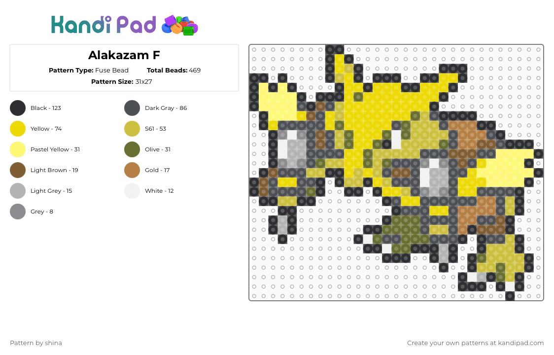 Alakazam F Fuse Bead Pattern - Kandi Pad | Kandi Patterns, Fuse Bead ...