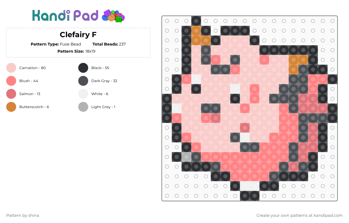 Clefairy F Fuse Bead Pattern - Kandi Pad | Kandi Patterns, Fuse Bead ...