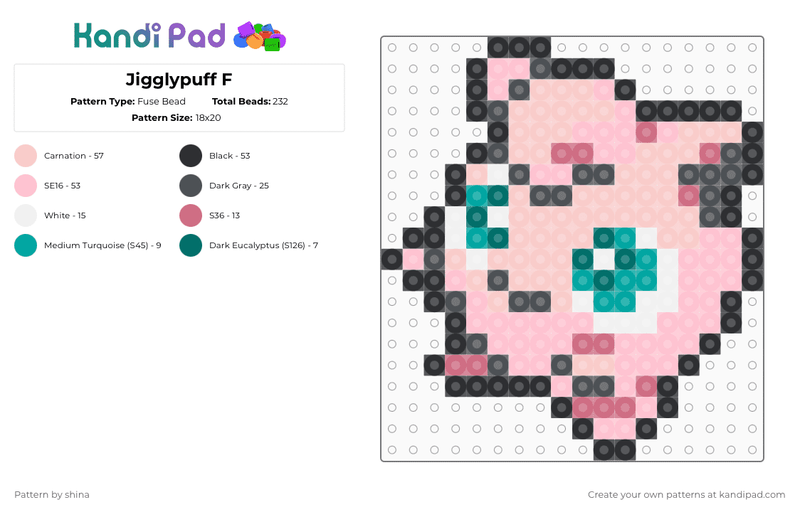 Jigglypuff F Fuse Bead Pattern - Kandi Pad | Kandi Patterns, Fuse Bead ...