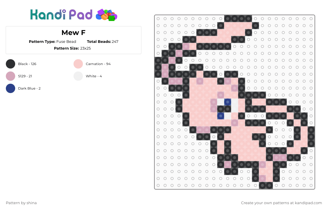 Mew F Fuse Bead Pattern - Kandi Pad | Kandi Patterns, Fuse Bead ...