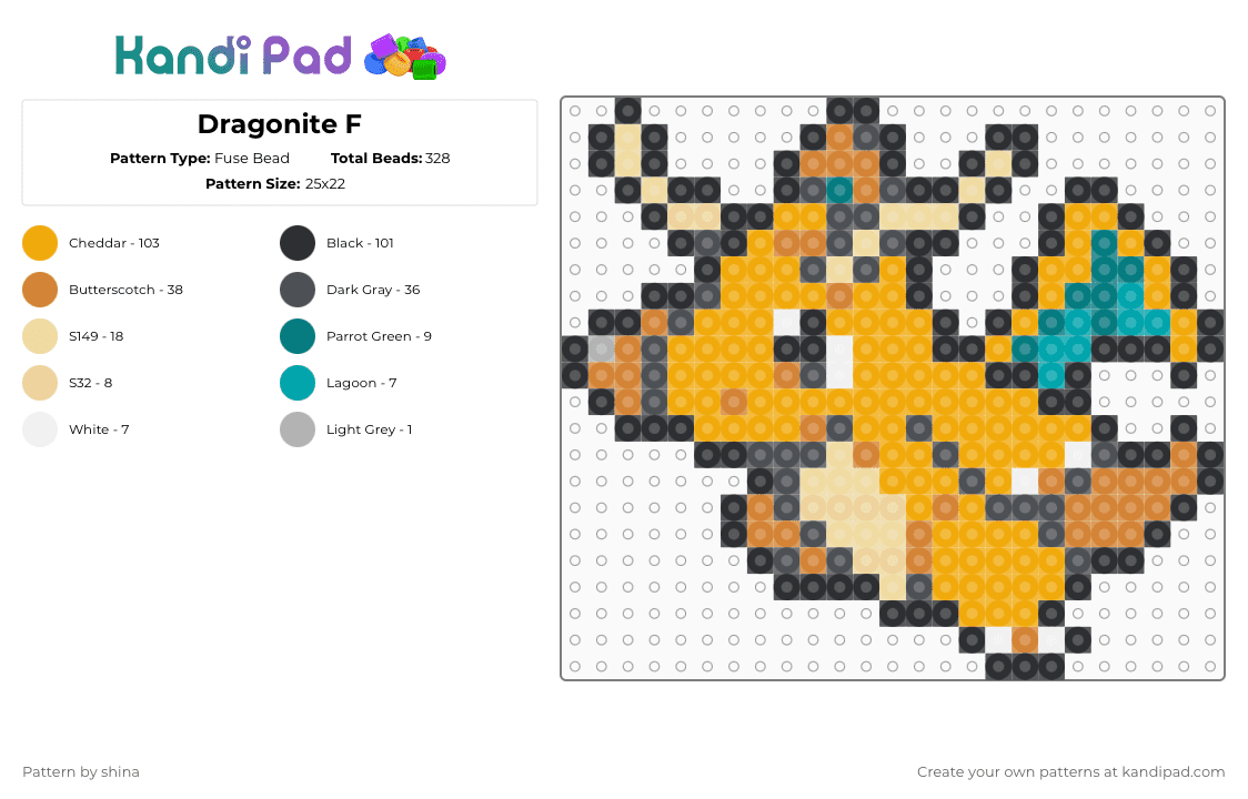 Dragonite F Fuse Bead Pattern - Kandi Pad | Kandi Patterns, Fuse Bead ...